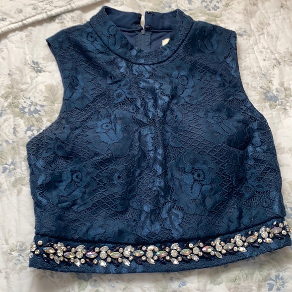 Skirts | Two Piece Navy Blue Lace Outfit | Poshmark
